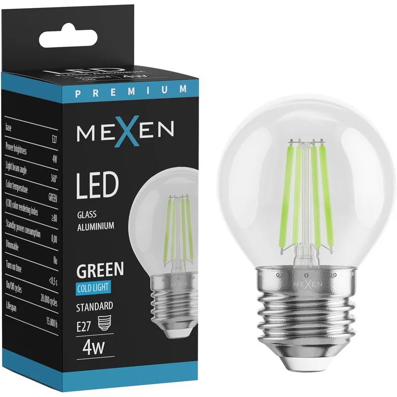 Mexen Vintis Žárovka filament LED E27, G45, 4W, 55 lm, zelená - L156-E27-04XX-46