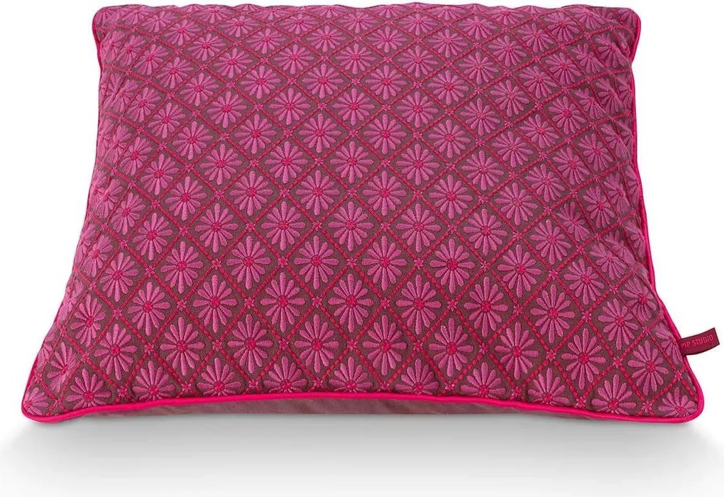 Pip Studio dekorační polštář Giyani Embroidery 50 x 50 cm - růžový (Luxusní dekorační polštář s výšivkou)