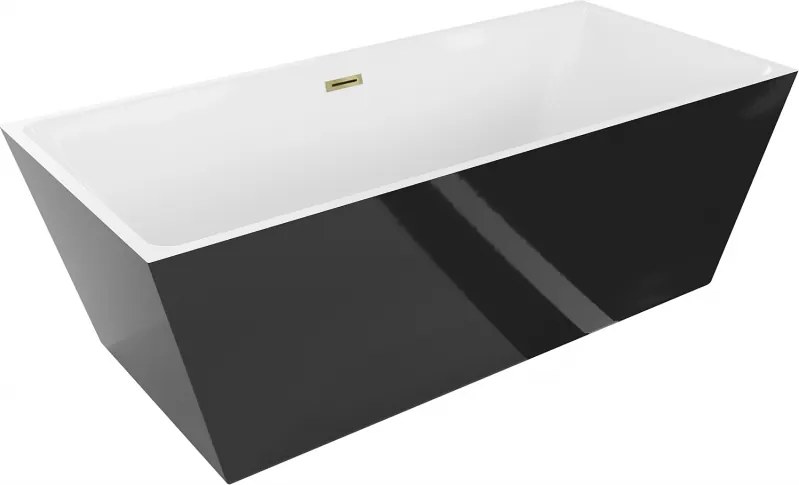 Mexen Lita, volně stojící vana 170 x 75 cm, bílá-černá, zlatý lesklý přepad, 52121707575-50