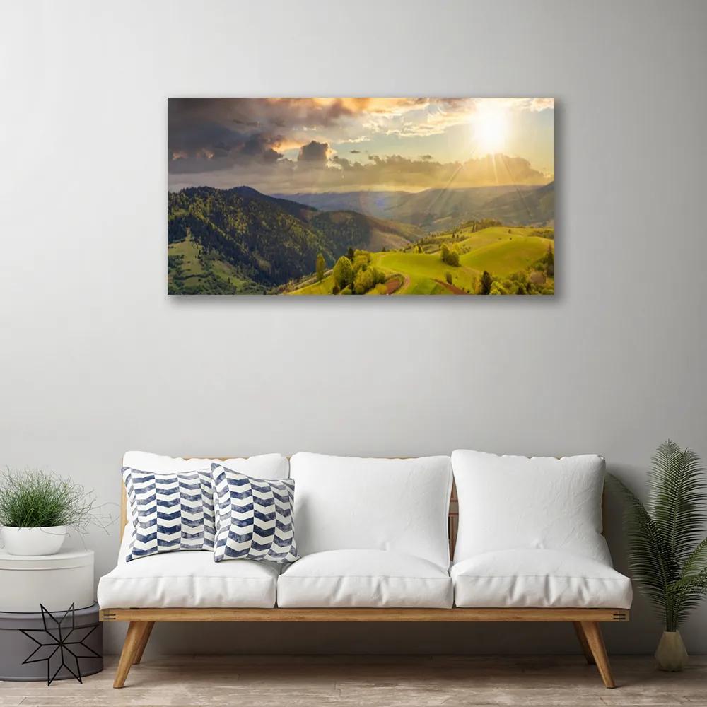 Obraz na plátně Hory Louka Západ Slunce 100x50 cm