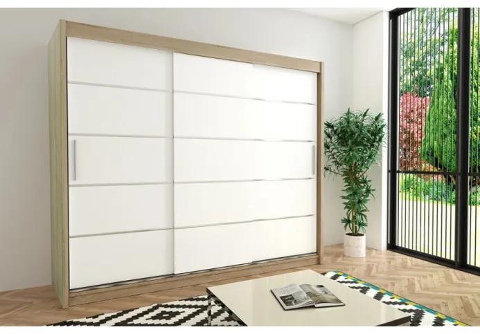 Prostorná šatní skříň s posuvnými dveřmi Enni 250 v barvě dub sonoma-bílá