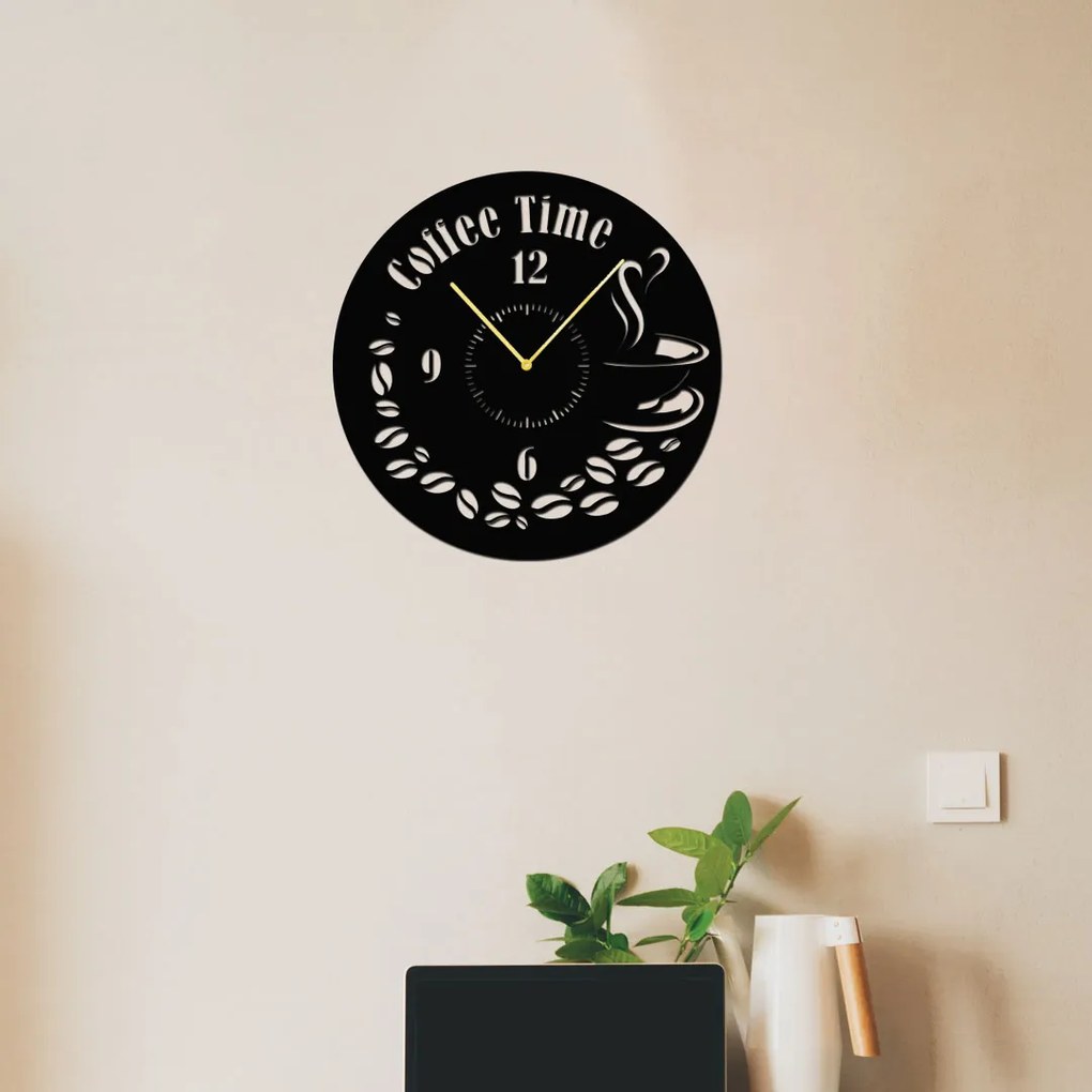 dřevo života Nástěnné hodiny COFFEE TIME Zvolte barvu dekoru: Antracitová, Zvolte velikost hodin (cm): 40x40
