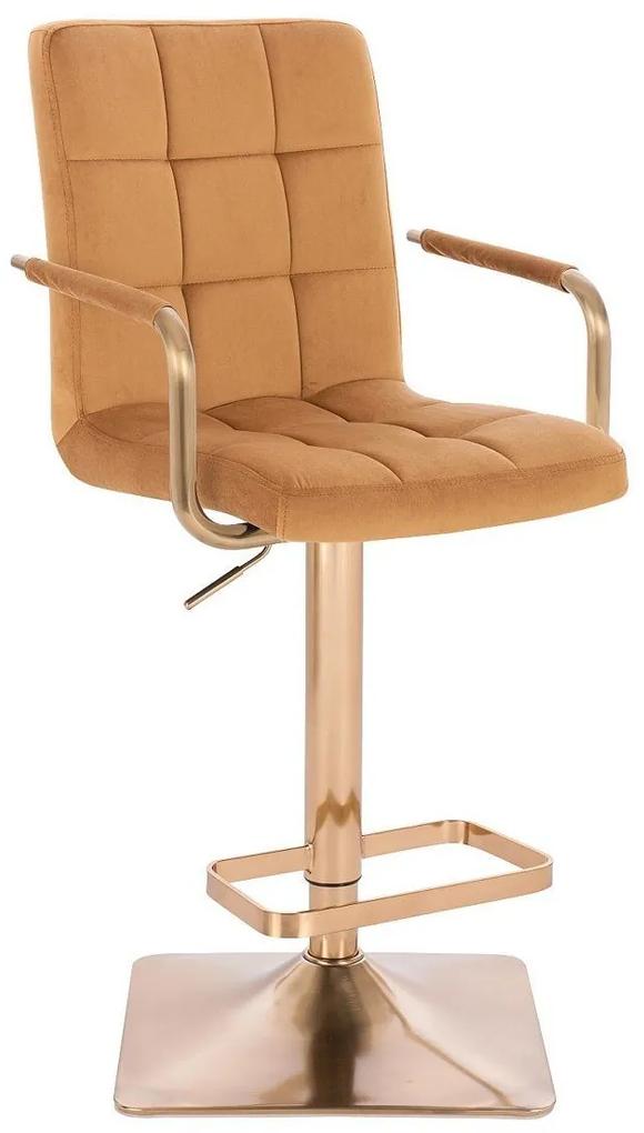 LuxuryForm Barová židle VERONA GOLD VELUR na zlaté hranaté základně - hnědá