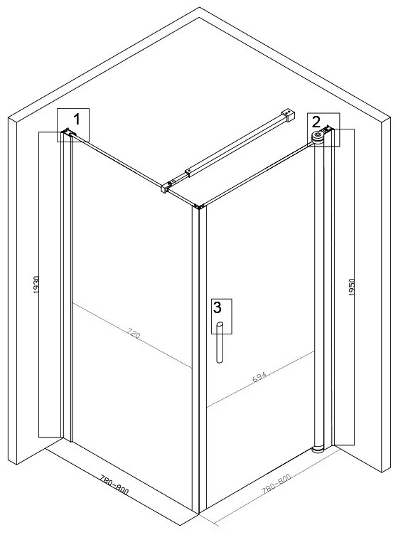 BPS-koupelny Čtvercový sprchový kout HYD-SK04BSA 80x80 černá/transparent - bez vaničky