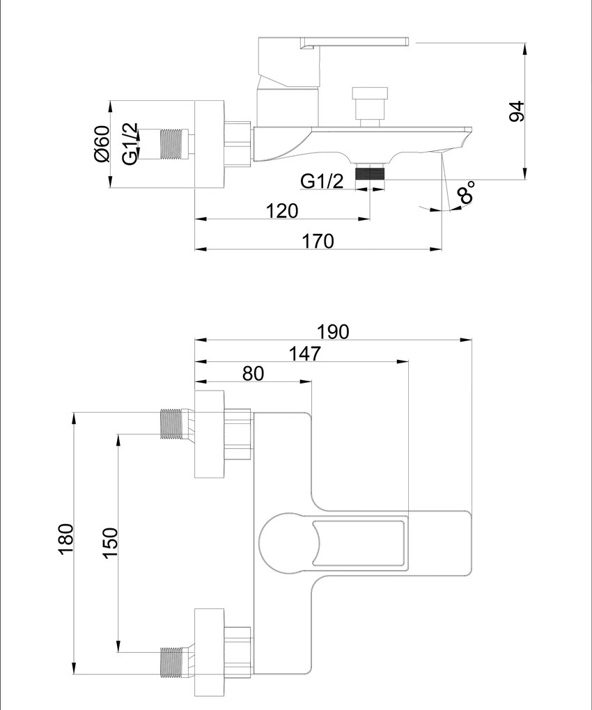 Gamma Simba, nástěnná vanová baterie, černá matná, GMA-BSAW-BK