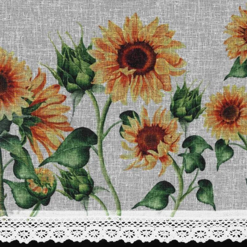 Vitrážková záclona GERDA s květy slunečnice 150x90 cm