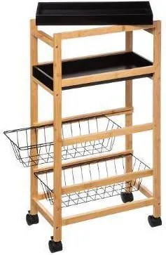 Kuchyňský vozík z bambusu, 2 koše, odnímatelné podnosy
