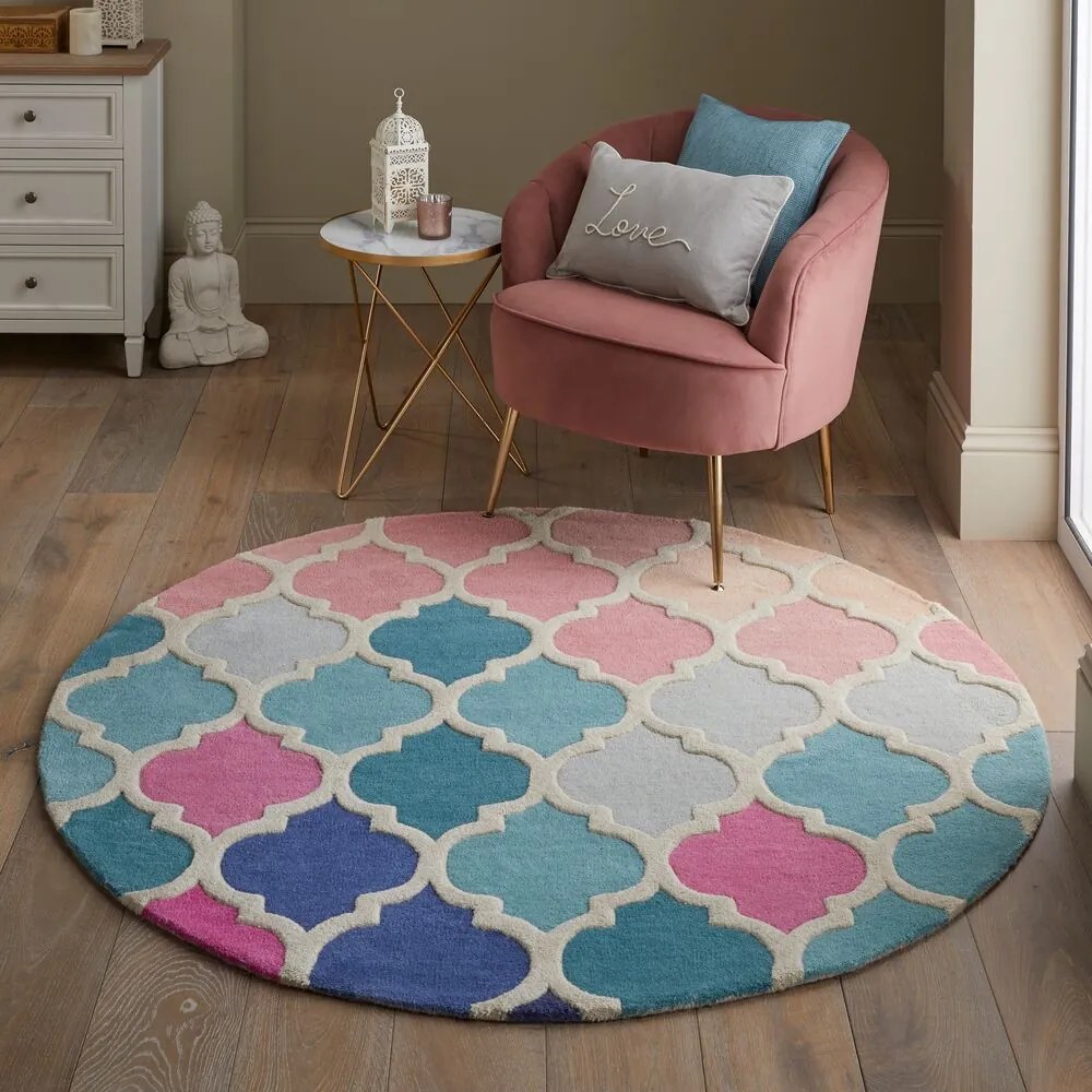 Flair Rugs koberce Ručně všívaný kusový koberec Illusion Rosella Pink/Blue kruh - 160x160 (průměr) kruh cm