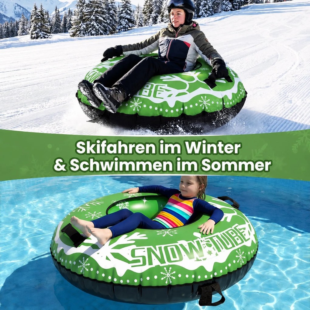 Costway Nafukovací zimní pneumatika s tažným lankem a rukojetí Snowtube – zelený