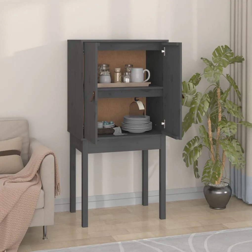 Skříň highboard šedá 60x40x120 cm masivní borové dřevo