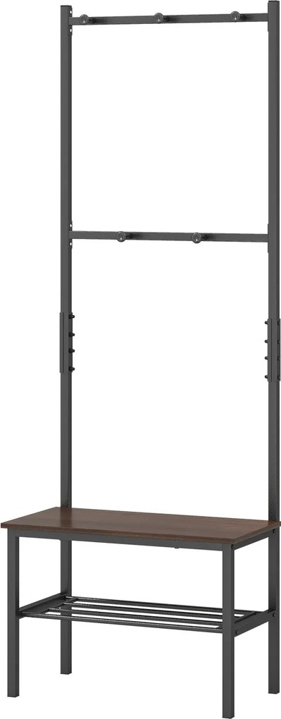 Costway 3-in-1 věšák s háčky, botník a police rustikálně – 60 × 30 × 166 cm