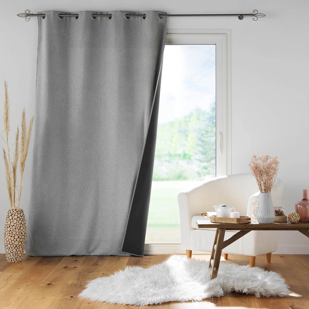 Záclona na průvlečných kroužcích JUPITER GREY, 140 x 260 cm, termoizolační