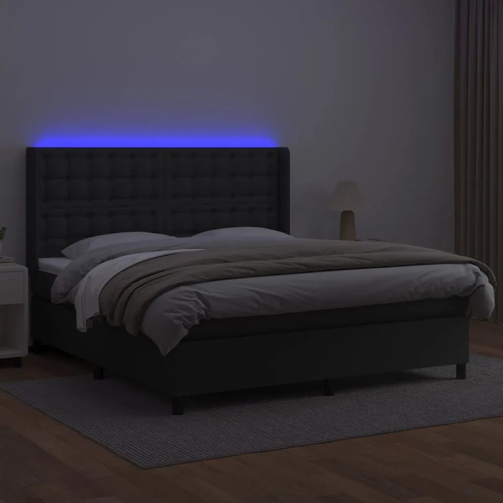 Box spring postel s matrací a LED černá 160x200 cm umělá kůže 3139391