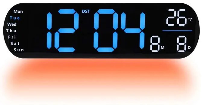 JVD Digitální černé nástěnné hodiny s LED modrými číslicemi JVD DH5502.1