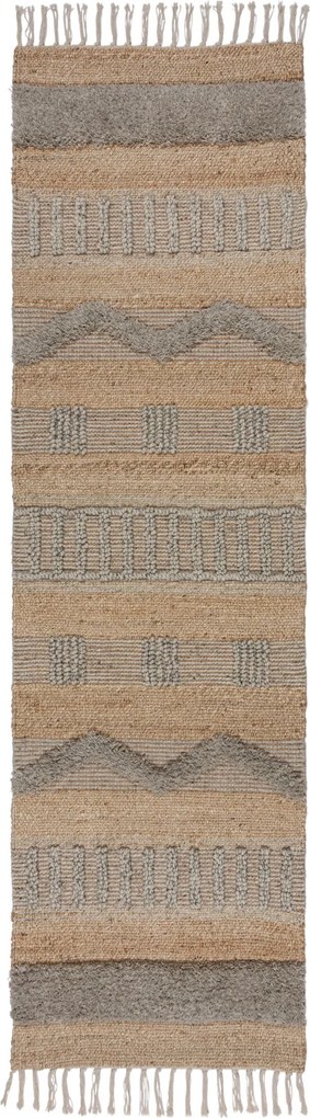 Flair Rugs, Běhoun Jubilant Medina Jute Natural/Grey, 60x230, béžová, ložnice