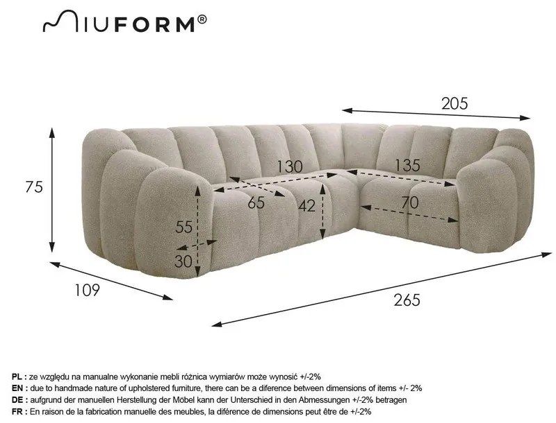Světle šedá rohová pohovka (pravý roh/do L) Shell – Miuform