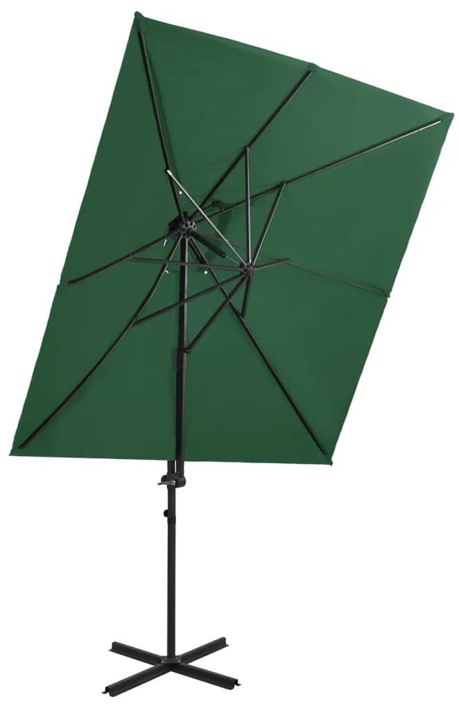vidaXL Konzolový slunečník s dvojitou stříškou zelený 250 x 250 cm