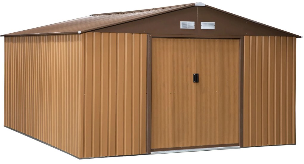 Koupit kůlnu na nářadí Outsunny, 340 x 386 x 200 cm, se základovou deskou, kůlna na nářadí, zahradní kůlna, zahradní domek, kov, hnědá