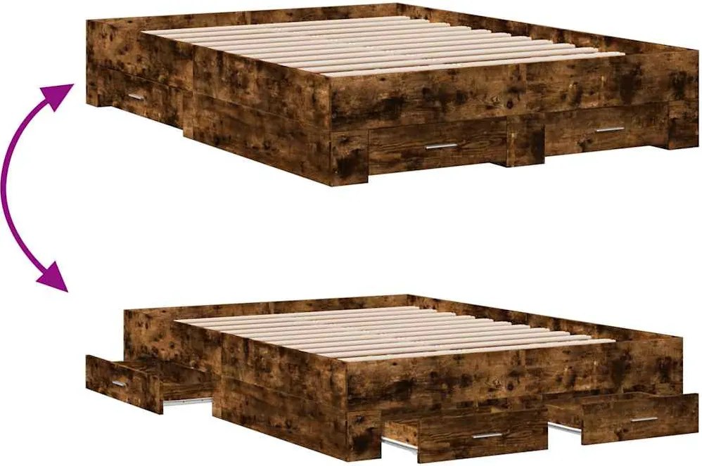 Rám postele se zásuvkami kouřový dub 135 x 190 cm kompozit 3280409