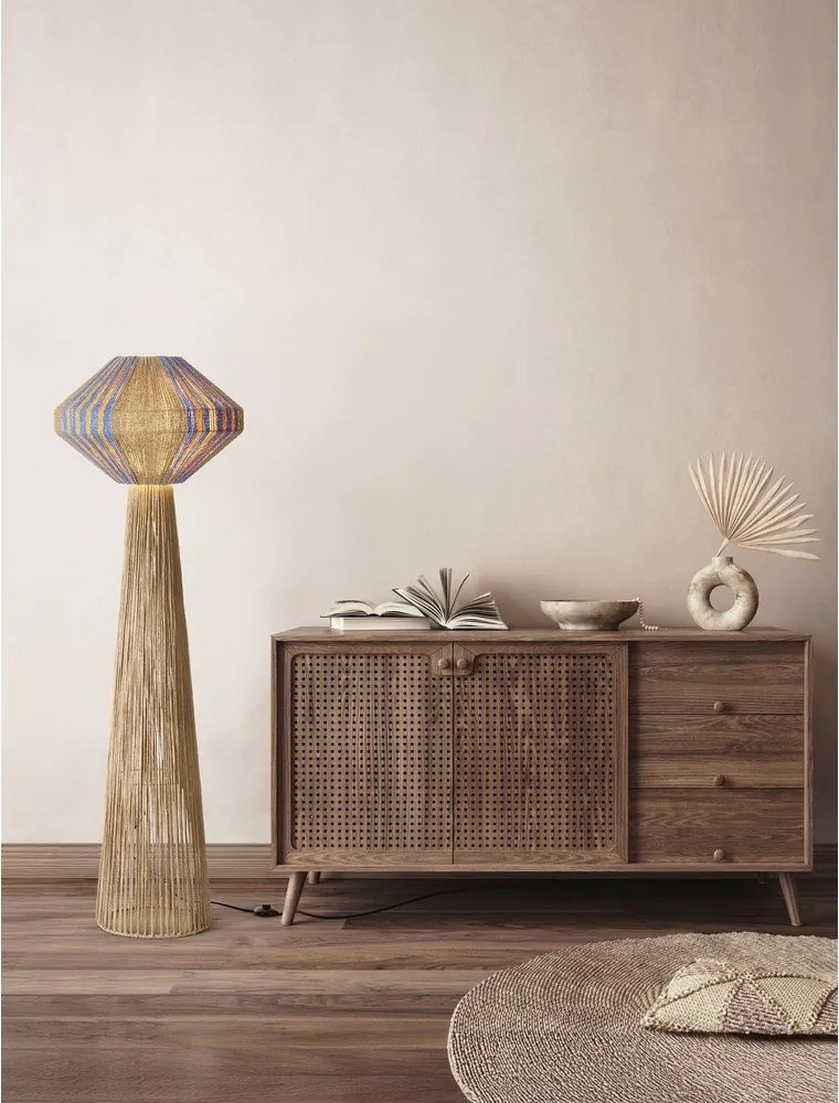 Modrá/v přírodní barvě provazová stojací lampa (výška 152 cm) Abby – Nova Luce