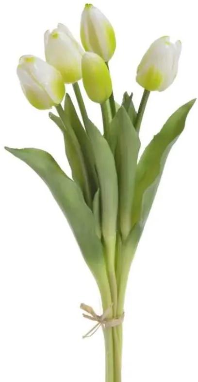Umělé latexové tulipány krémově bílé- 38 cm, svazek 5 ks