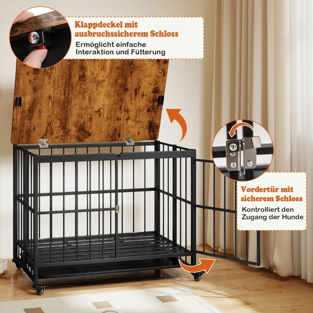 Costway Skládací bouda pro psa s odnímatelným tácem a kolečky a uzamykatelnými