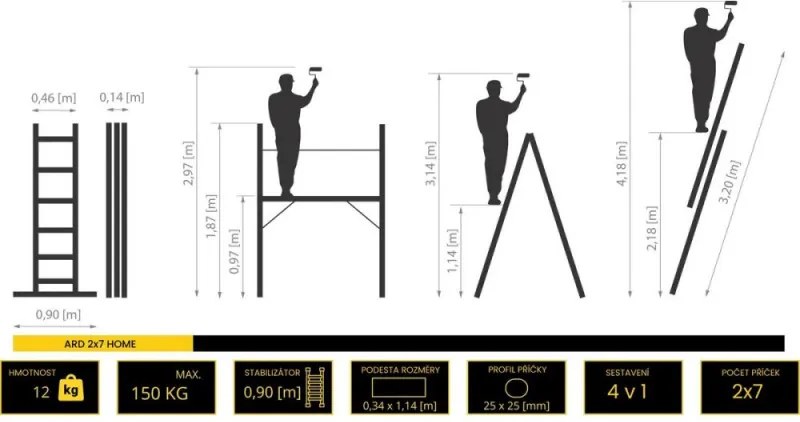 Multifunkční lešení 3m / 4,2m DRABEST ARD-2x7 HOME