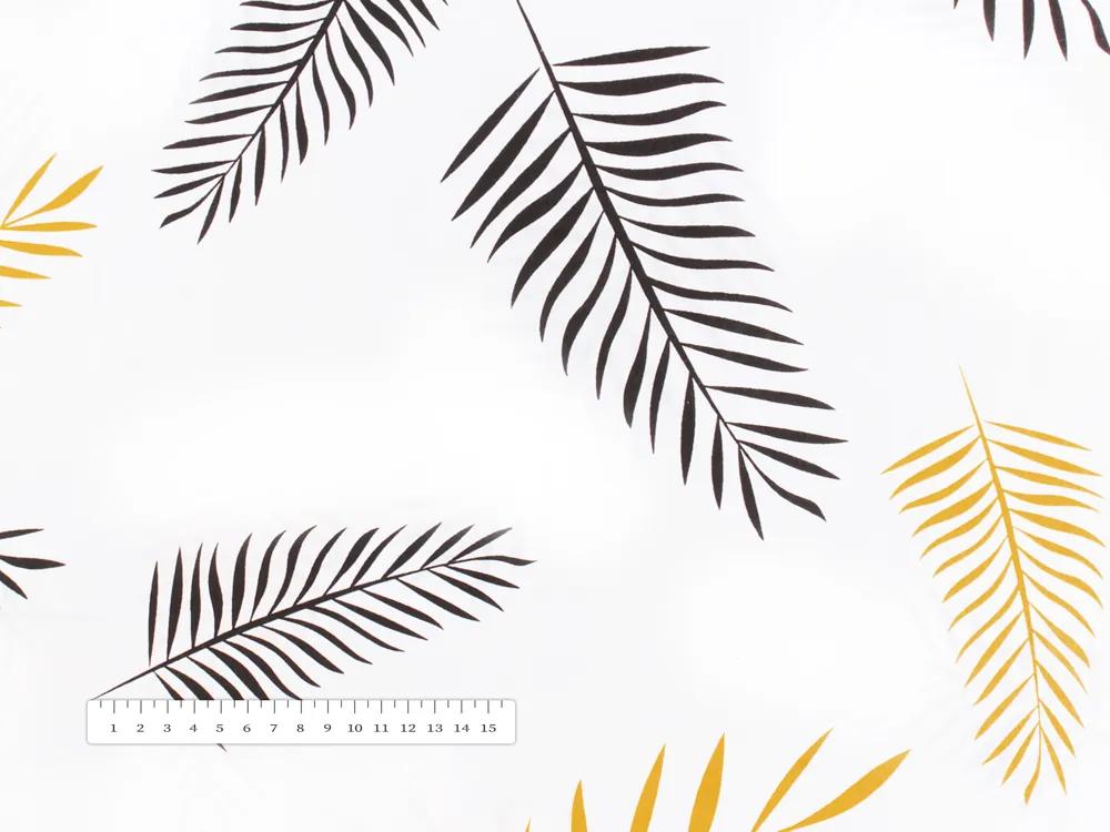 Biante Bavlněný běhoun na stůl Sandra SA-219 Zlaté a černé palmové listy na bílém 35x180 cm