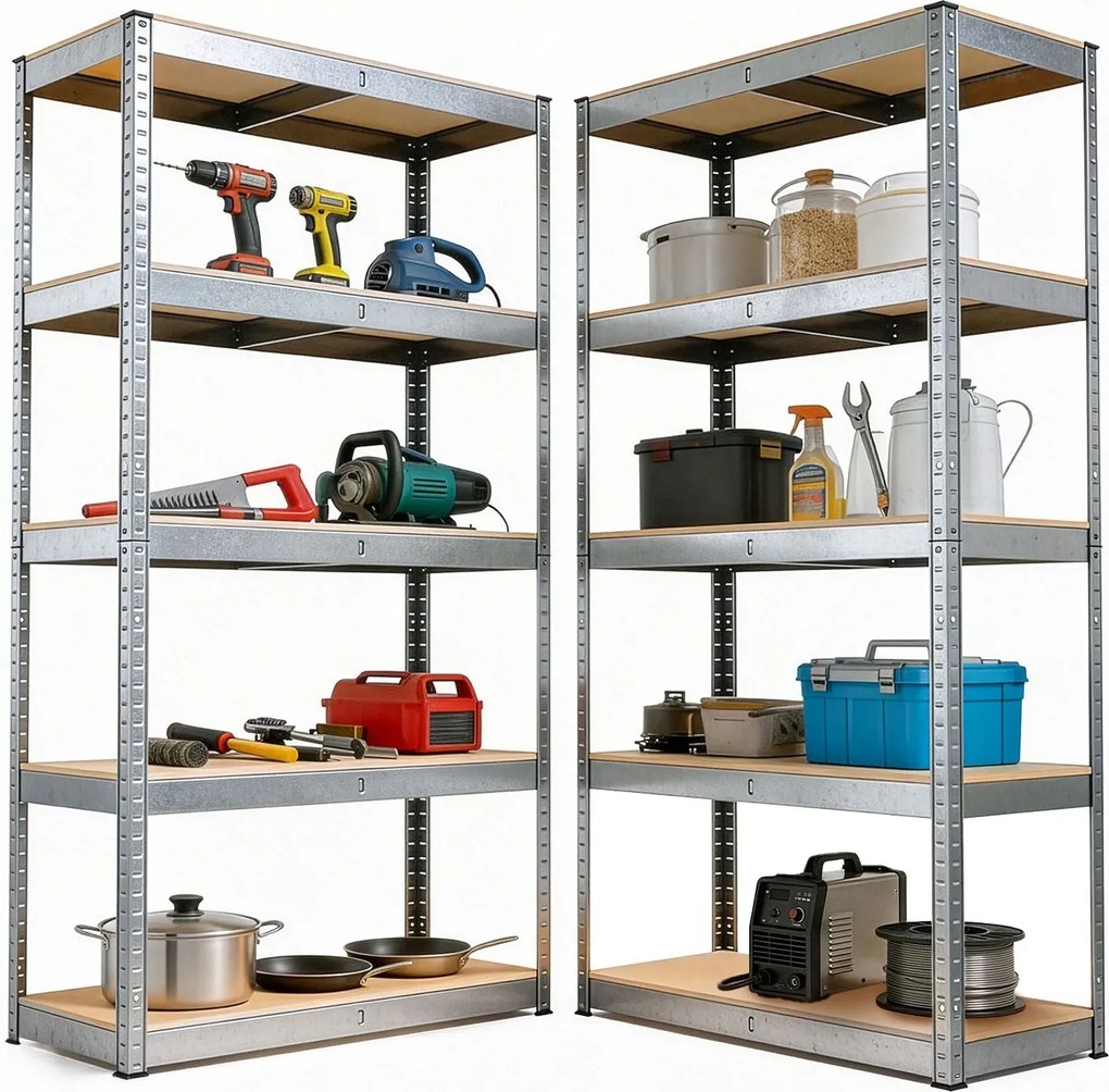 Juskys Sada kovových regálů Basic 180 × 90 × 40 cm Barva: stříbrná, Velikost sady: 6 ks