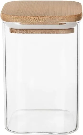 Hranatá skleněná dóza s dřevěným víkem 1,3 l