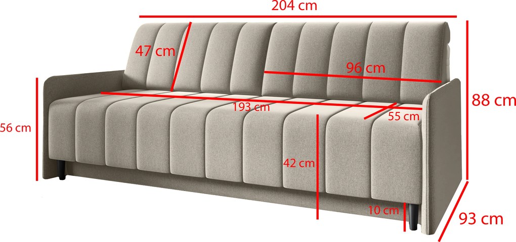 Eka Pohovka SATIRA, 207 cm Barva látky: Světle šedá (Amon 10)