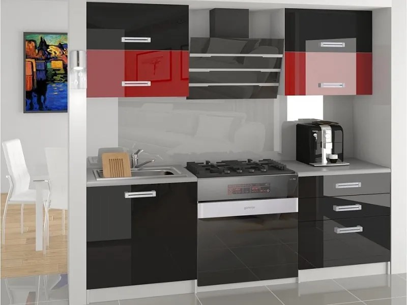 Sektorová kuchyně 120 cm černo-červená Daisy 01 - Krátká úchytka