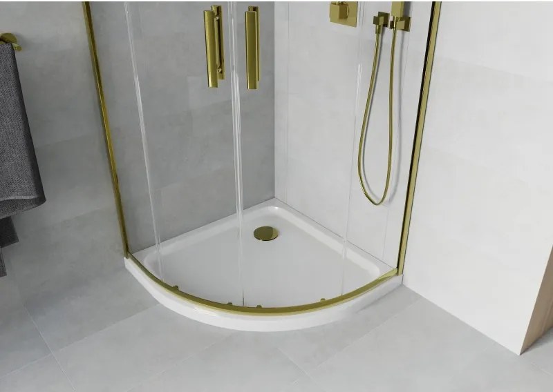 Mexen Rio sprchový kout půlkruhový 90 x 90 cm, transparentní, zlatý + vanička Flat, bílá - 863-090-090-50-00-4110G