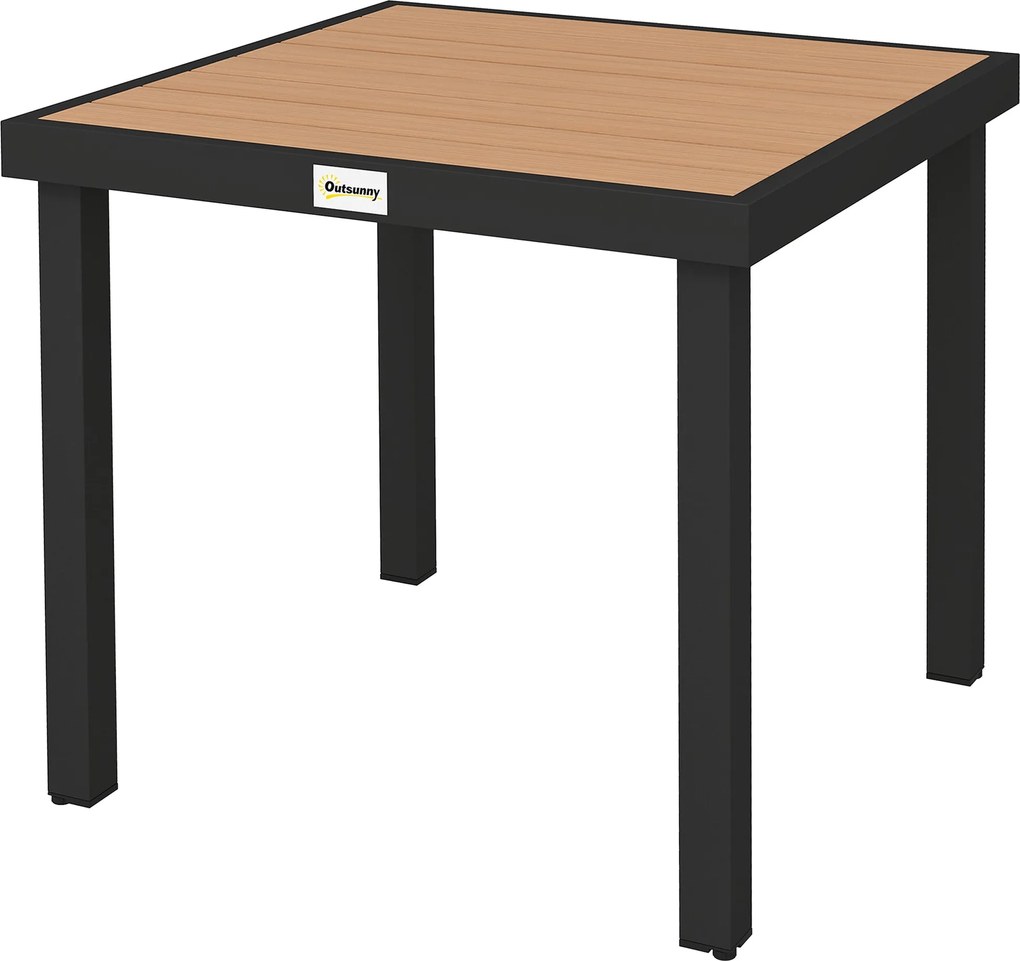 Outsunny Plastový Zahradní Stůl 78 x 78 x 74 cm, Voděodolný Hliníkový Rám, Bufetový Stůl, Campingový Stůl pro 4 Osoby, Stůl na Balkón, Terasu, Venku,
