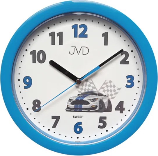 Dětské modré závodnické netikající tiché hodiny JVD HP612.D5 s tichým chodem