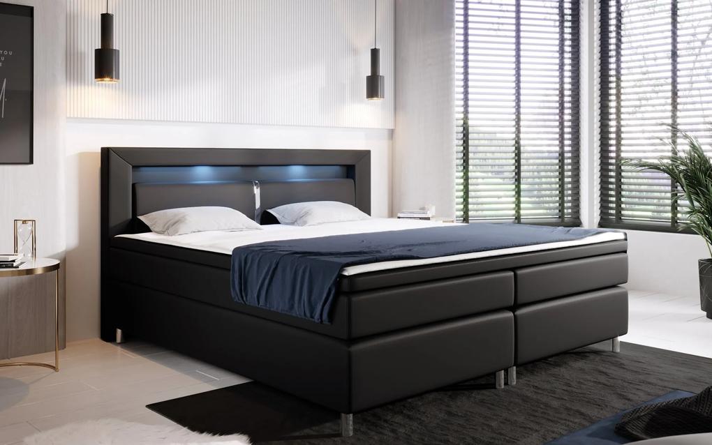 Boxspring postel HYPNOS bez úložného prostoru s LED, eko kůže Velikost postele: 180 × 200 cm, Barva EKO kůže: Černá EKO kůže, Výběr matrace:…