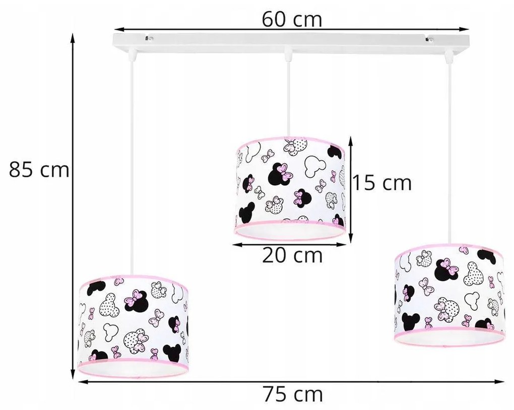 Dětské závěsné svítidlo Minnie, 3x textilní stínítko se vzorem