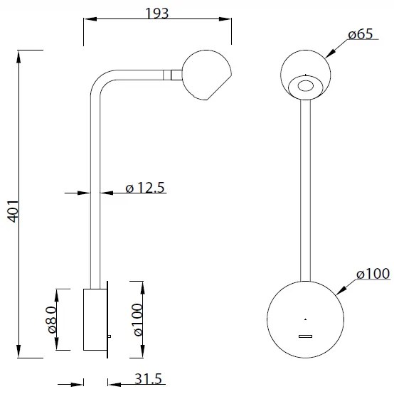 Mantra 7514 Eyes, černá nástěnná lampa k posteli s otočnou hlavou a vypínačem LED 6W 3000K, výška 40cm