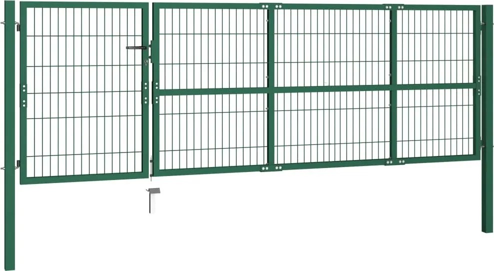 vidaXL Zahradní brána se sloupky ocel 350 x 100 cm [142569] Barva: Zelená