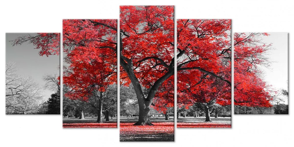 Pětidílný obraz červená krajina + háčky, hřebíčky ZDARMA Velikost (šířka x výška): 200x100 cm