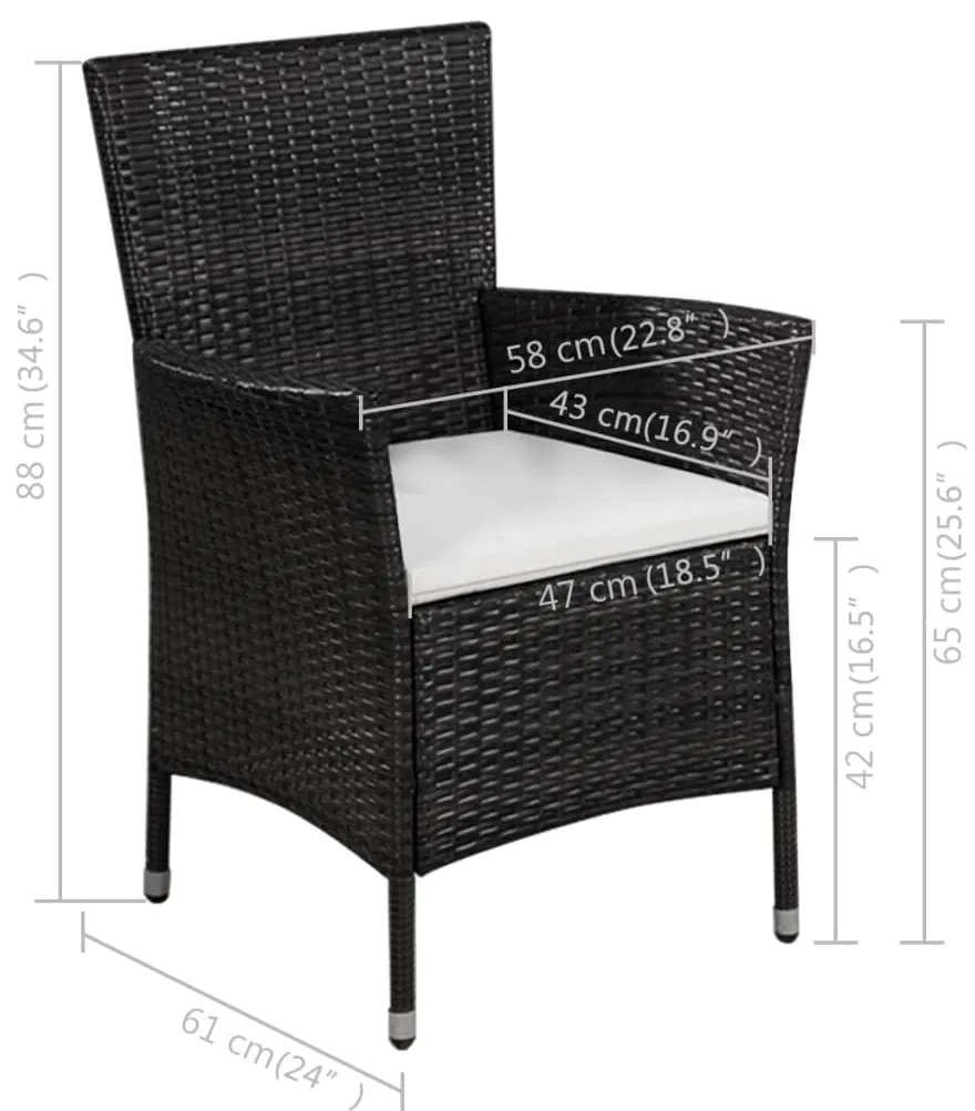 Zahradní židle a stolička s poduškami polyratan černé - Default Title