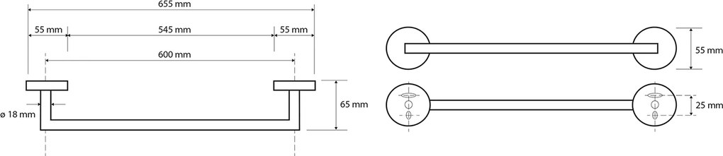 Sapho Sapho, X-ROUND BLACK držák ručníků 600x65mm, černá matná, XR404B
