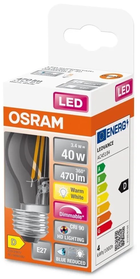 LED žárovka s redukcí modrého světla E27 3,4 W CLASSIC P, teplá bílá