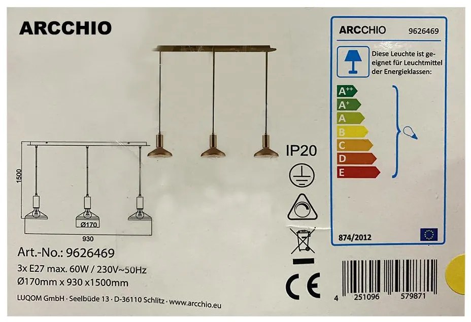 Arcchio Arcchio - Lustr na lanku JAIKA 3xE27/60W/230V LW0116