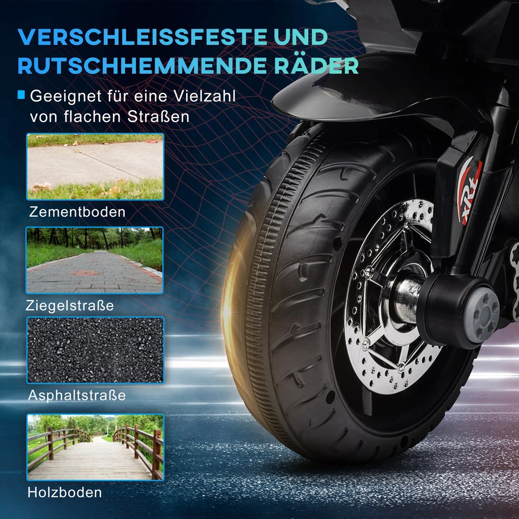 HOMCOM Dětská elektrická motorka se 3 koly pro děti od 3 let s 6V dobíjecí baterií, hudební klakson, světlomety 86x42x52 cm černá a modrá