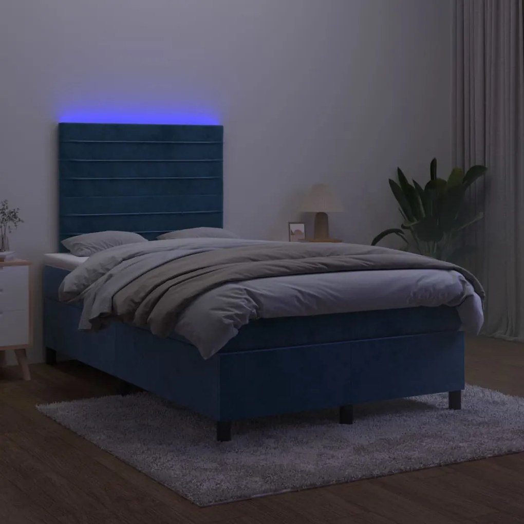 Box spring postel s matrací a LED tmavě modrá 120x190 cm samet 3270321