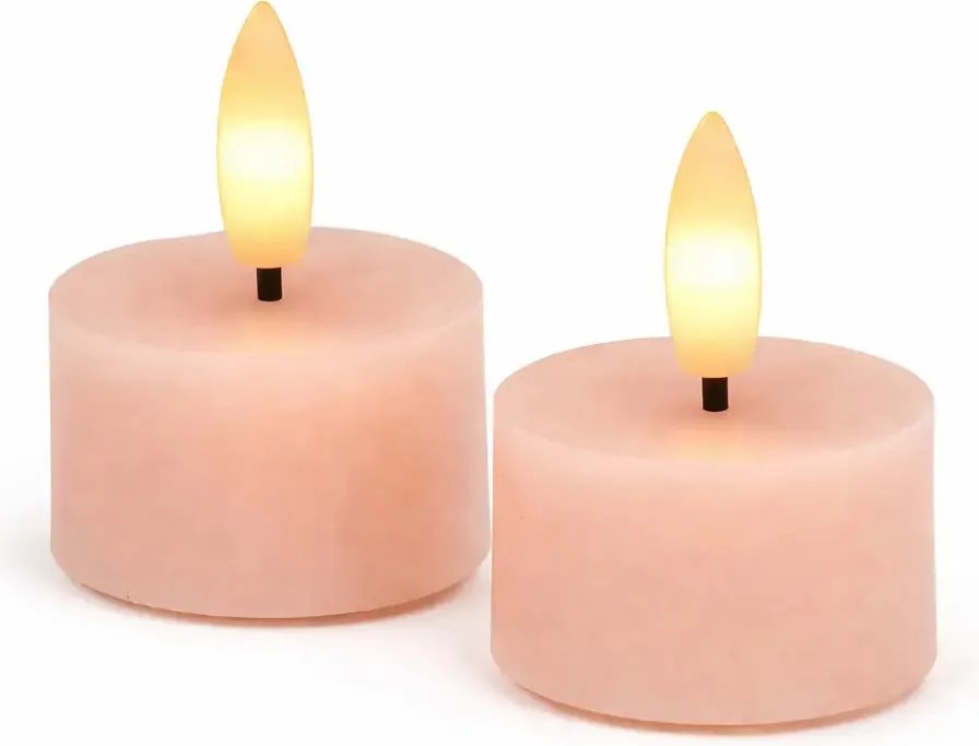 Sada LED čajové svíčky na baterie Sille Tealight, Ø 4,5 × 2,2 cm, tmavá broskev, z pravého vosku, balení 2 ks