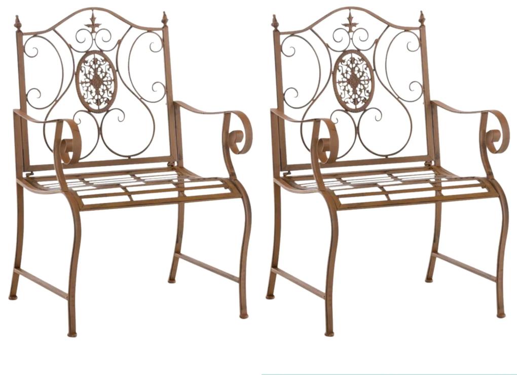 Kovová židle Punjab s područkami (SET 2 ks) - Hnědá antik