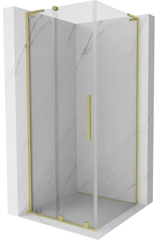 Mexen Velar L, sprchový kout s posuvnými dveřmi 110 x 110 cm, 8mm čiré sklo, zlatá matná, 871-110-110-03-55