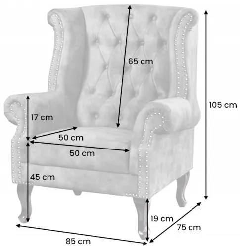 Ušák Chesterfield šedý sametový starožitný vzhled/ 43520